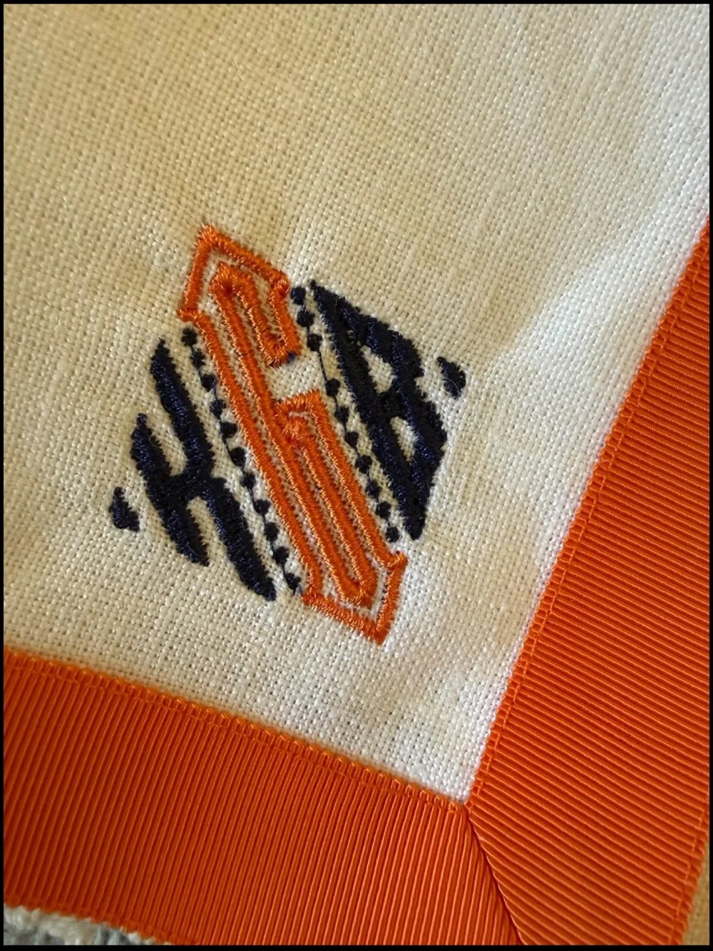 Dining | Set Of White Linen Napkins With Orange Border And Kgb Monogram ...